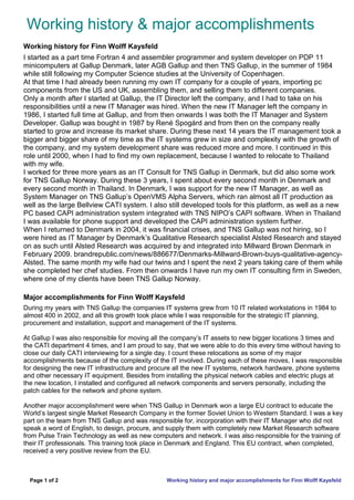 Working history and major accomplishments for Finn Wolff Kaysfeld | PDF