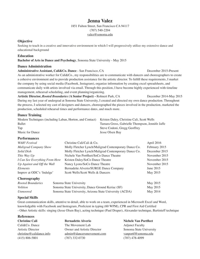 2016 Dance Resume (admin) copy | PDF