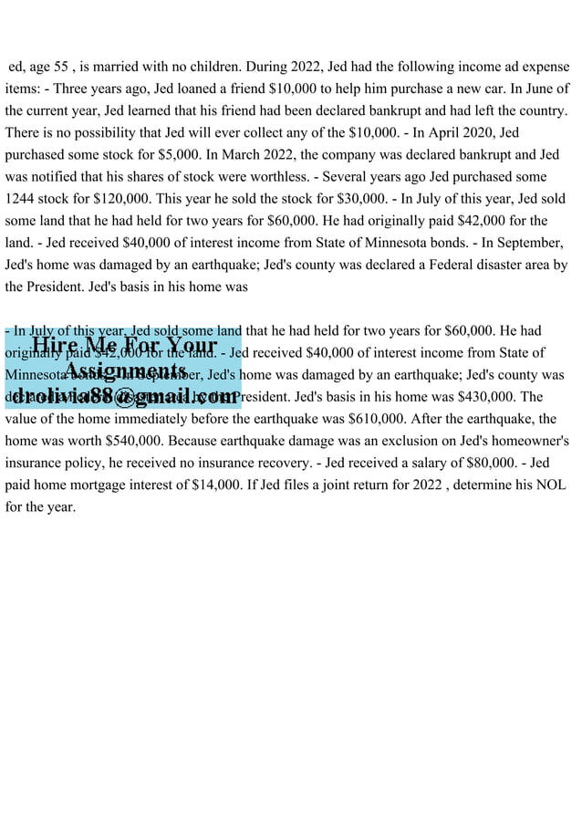 ed, age 55 , is married with no children. During 2022, Jed had th.pdf
