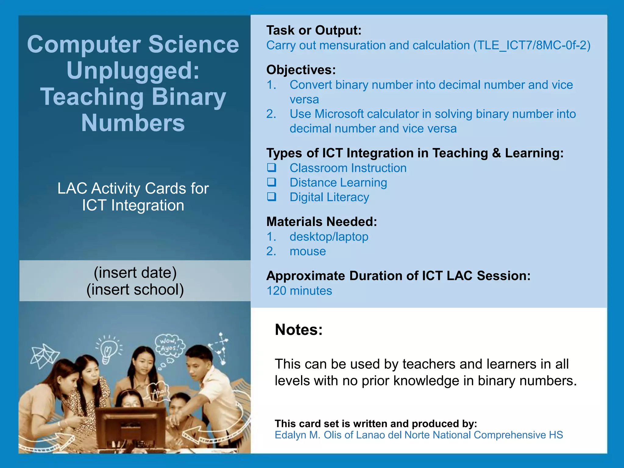Edalyn Olis - Computer Science Unplugged Teaching Binary Numbers.pptx