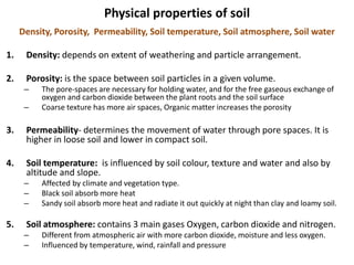 Edaphic factors- soil profile, structure, porosity, soil moisture, soil ...