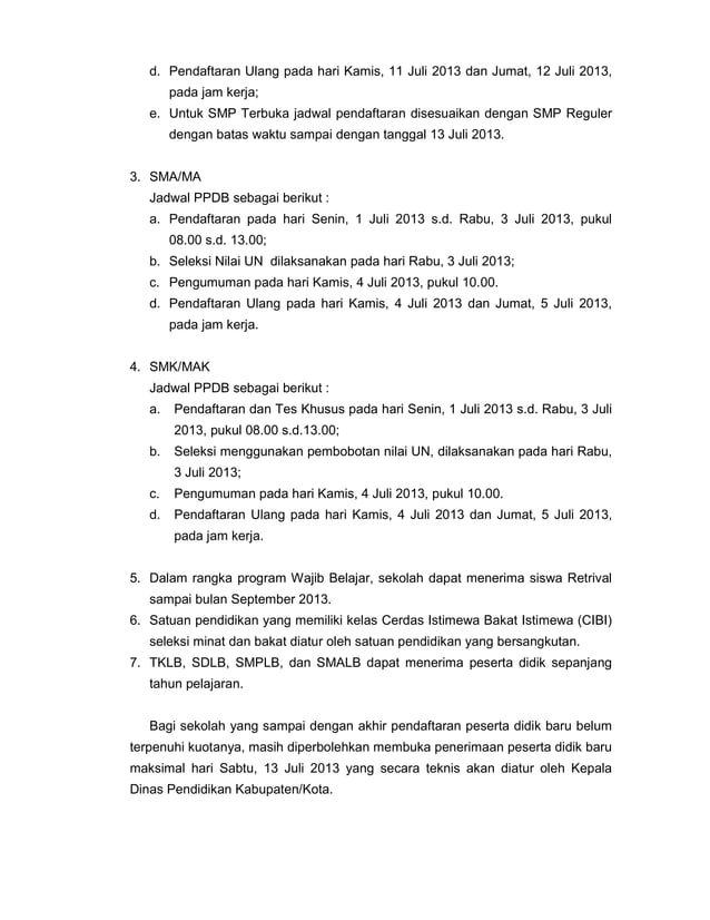 Edaran Jadwal PSB/PPDB DIY Tahun 2013 | PDF