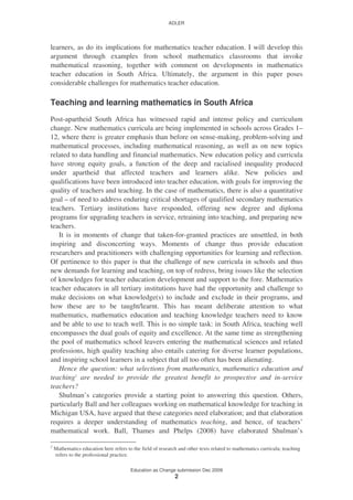 Mathematics for Teaching Matters | PDF