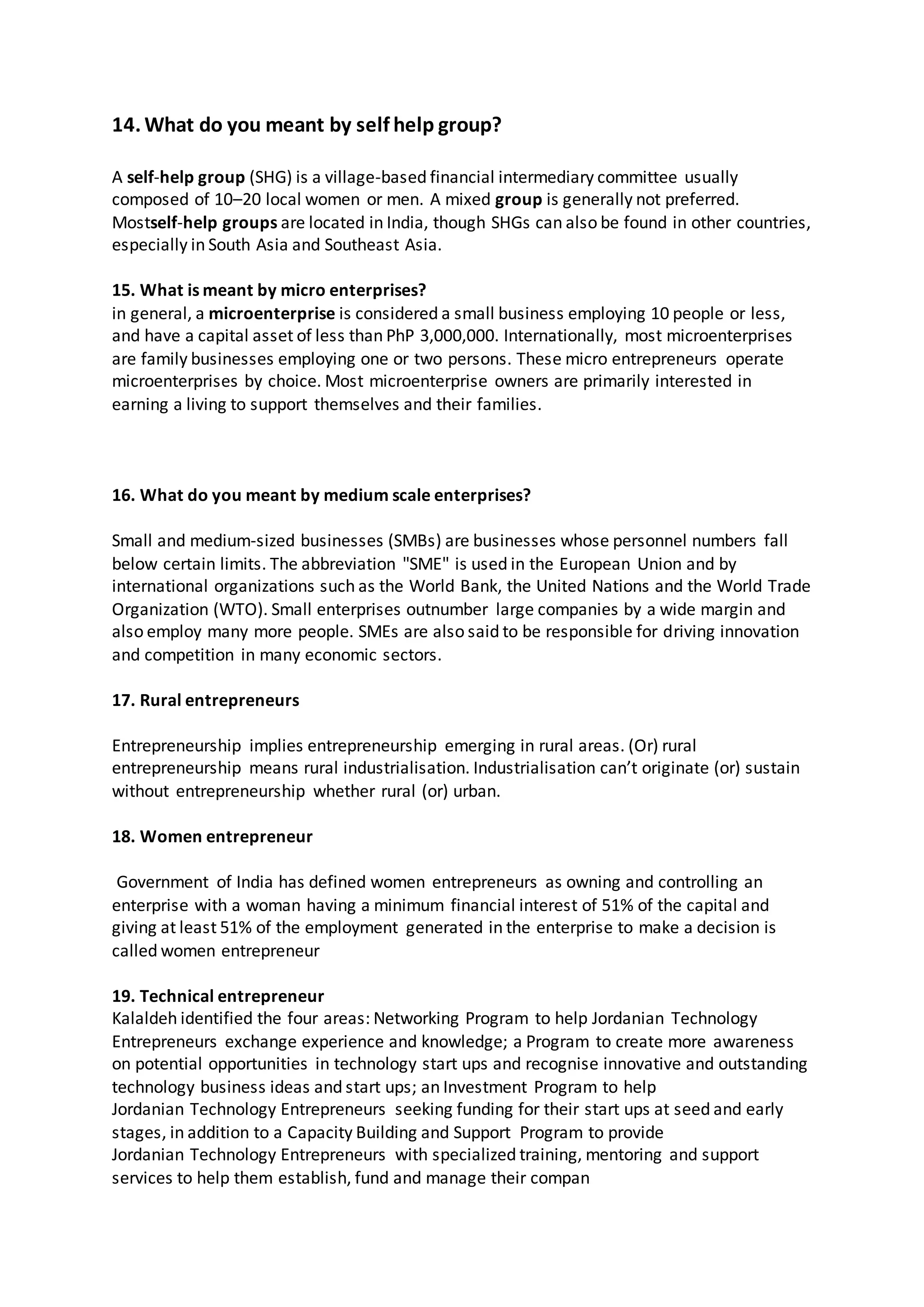 Entrepreneurship short question and answer | DOCX