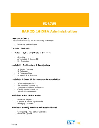 Sybase IQ Course Content EDB785 | PDF