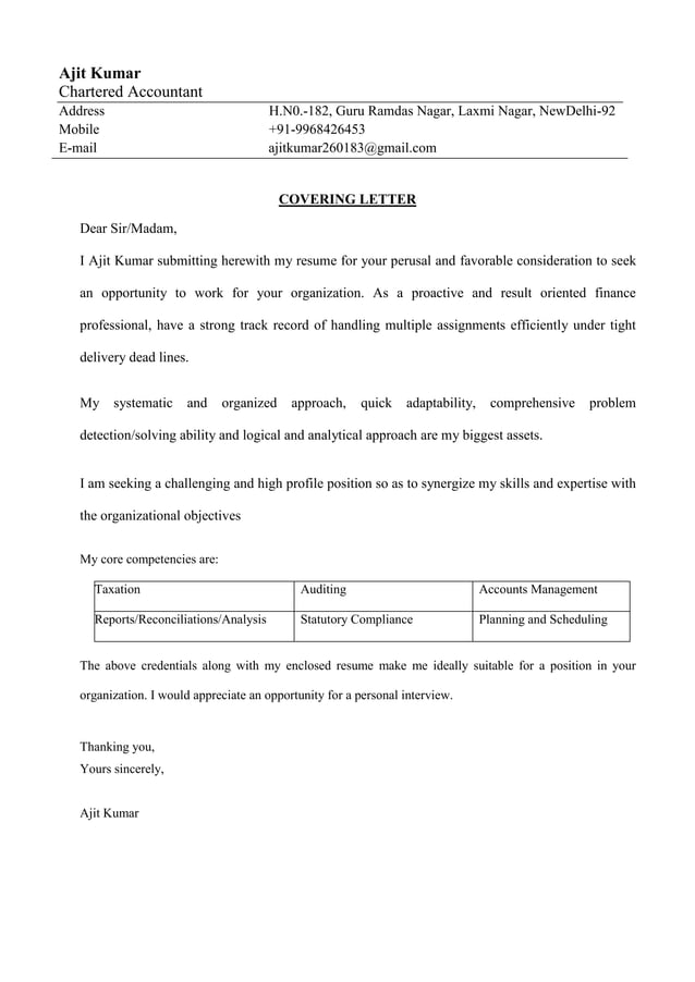 Covering Letter of Ajit Kumar | DOCX
