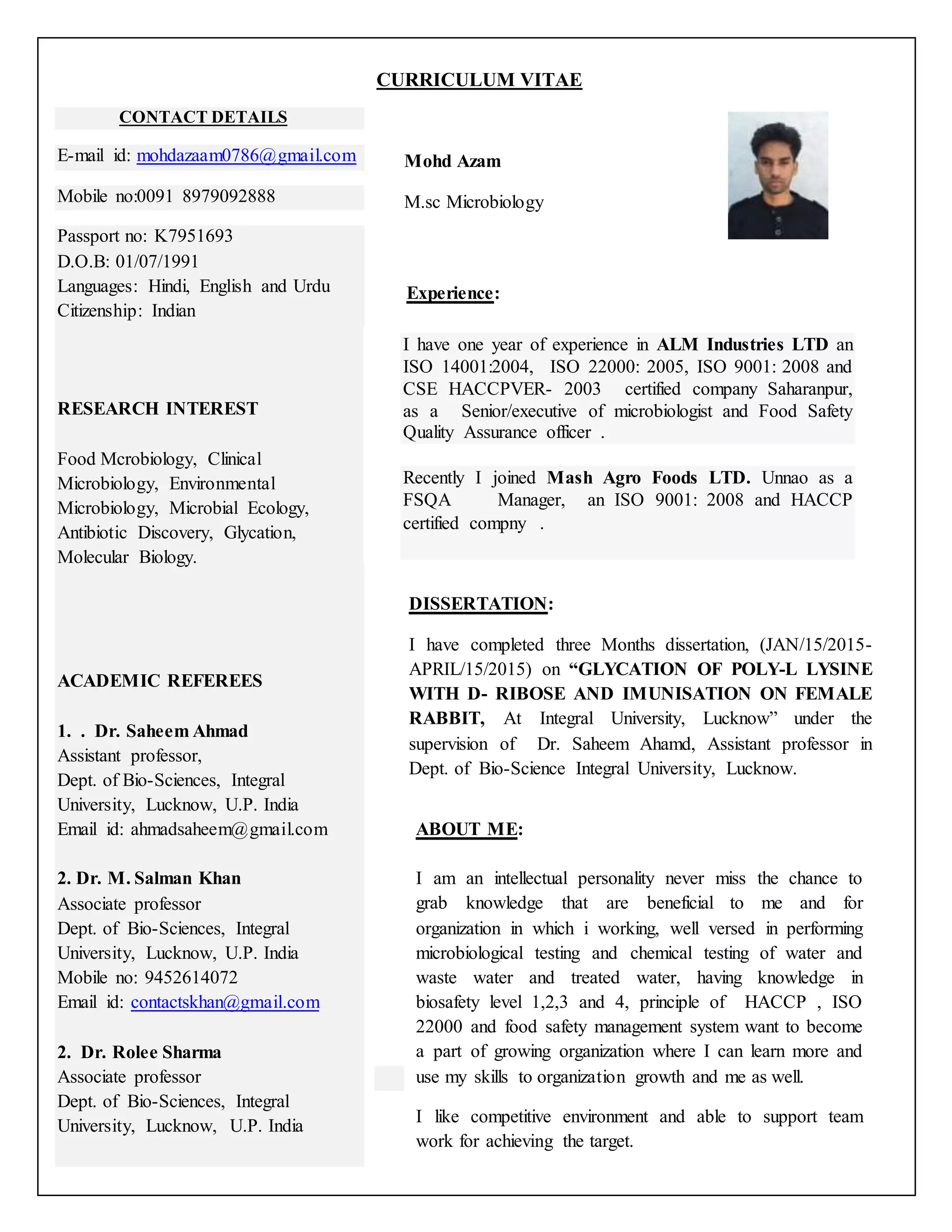 Resume of azam | DOCX