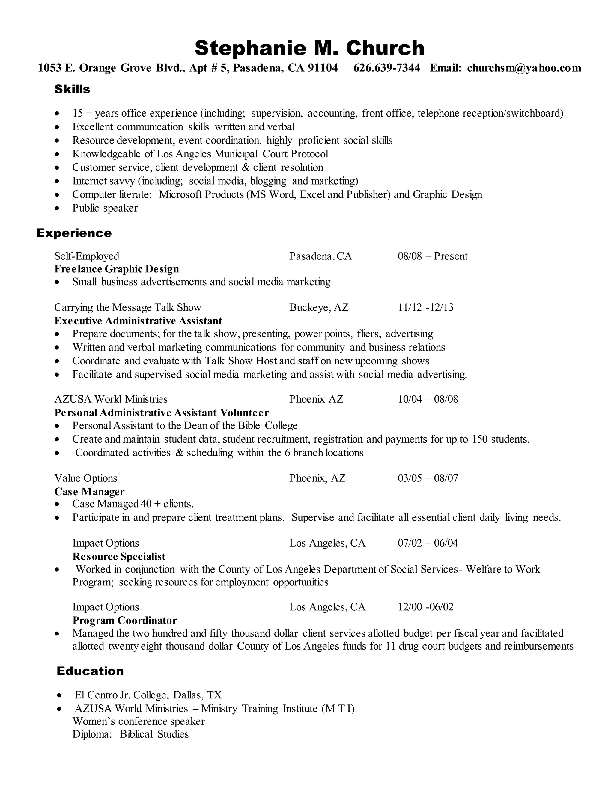 Stephanie M Church resume 1 | DOCX