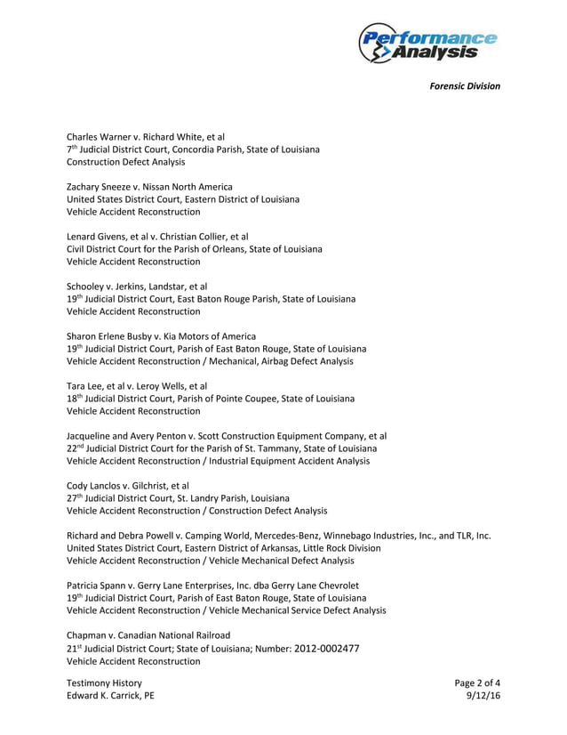 Edward Carrick Testimony History | PDF | Automotive