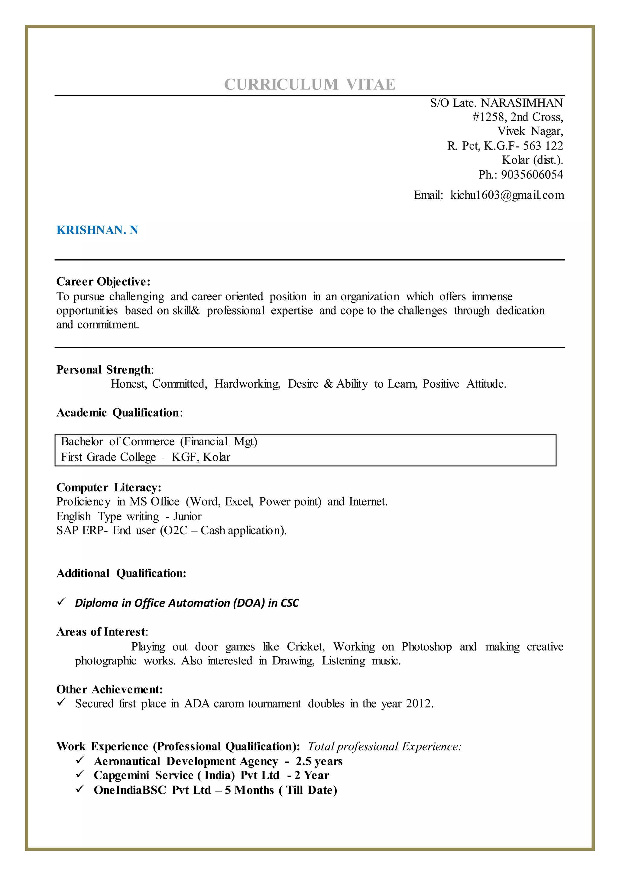 Krishnan Resume (1) | DOCX | Credit Cards | Personal Debt