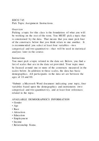 EDCO 745Pick Topic Assignment InstructionsOverviewPicking | PDF
