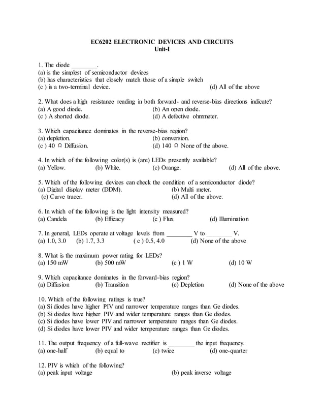 Edc objective question u i | PDF