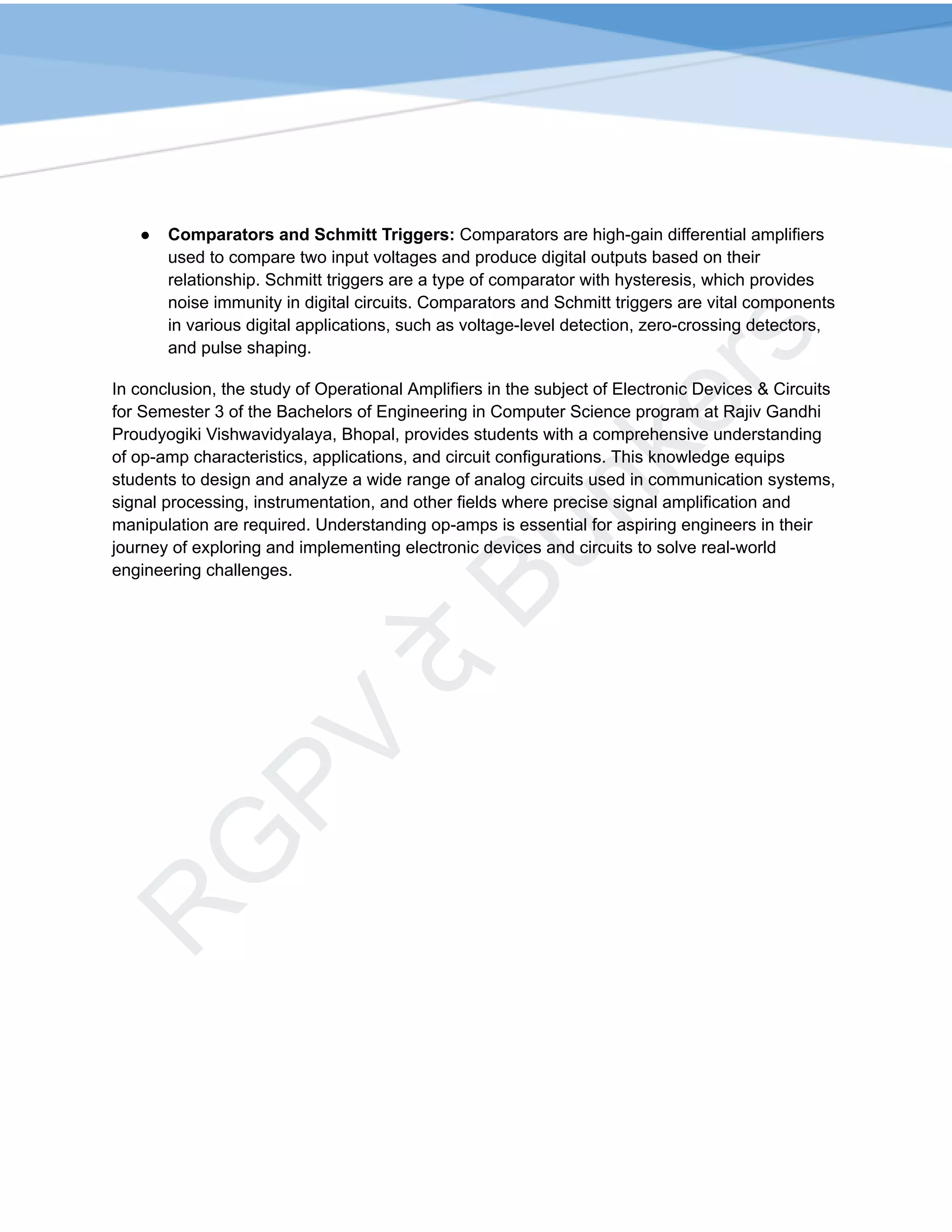EDC Unit-4 Operational Amplifiers (Op-Amps) | RGPV De Bunkers | PDF