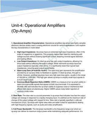EDC Unit-4 Operational Amplifiers (Op-Amps) | RGPV De Bunkers | PDF