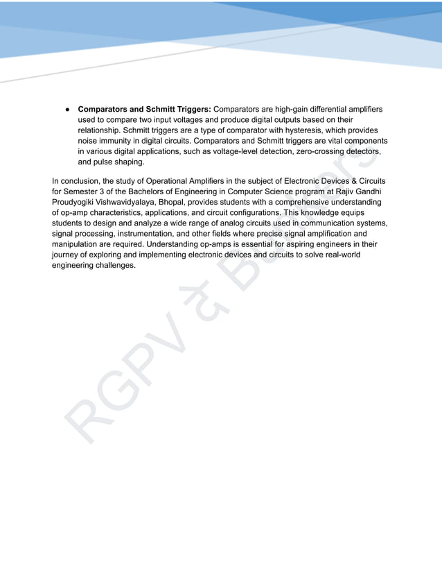 EDC Unit-4 Operational Amplifiers (Op-Amps) | RGPV De Bunkers | PDF