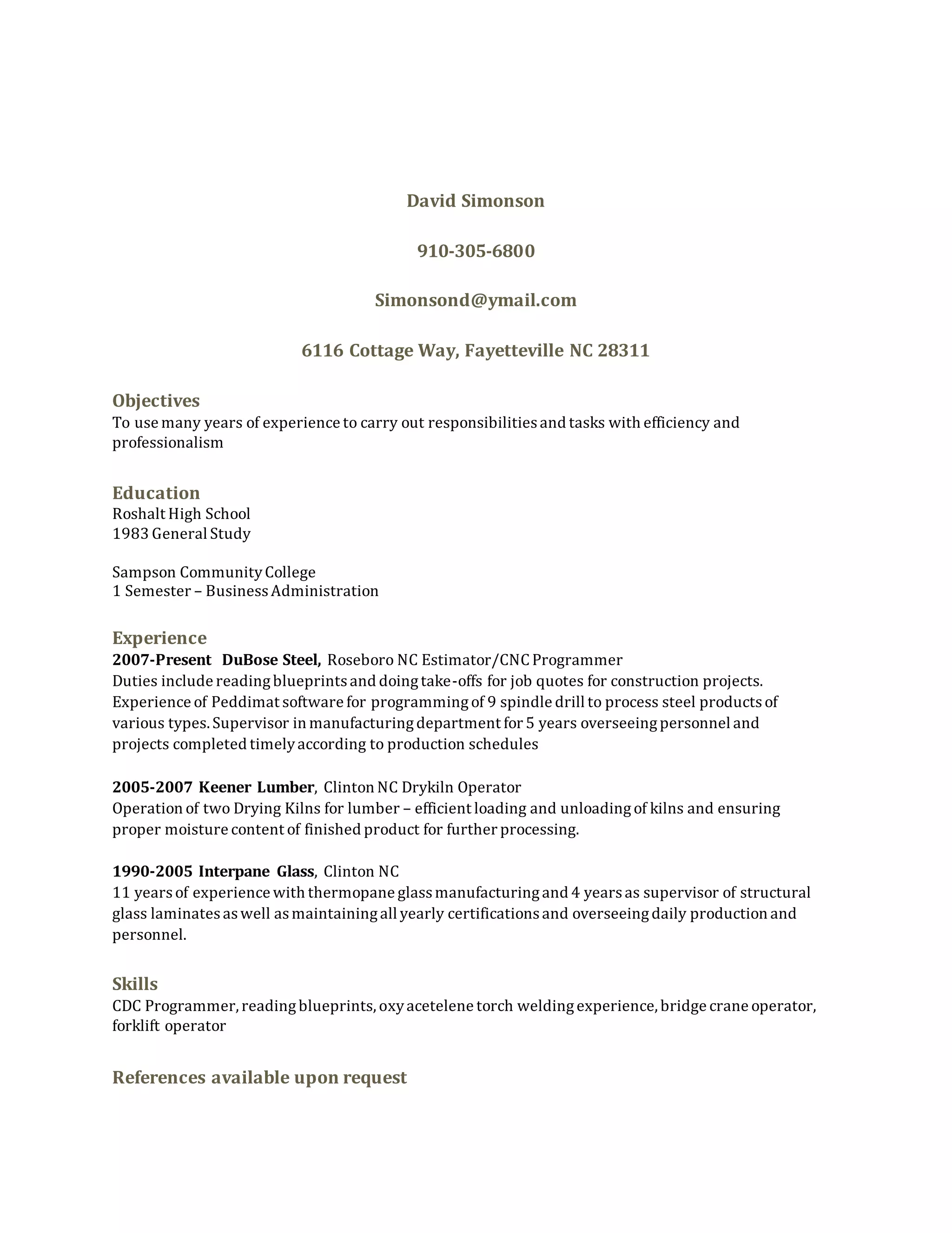 David Simonson | DOCX | Woodworking | Arts and Crafts