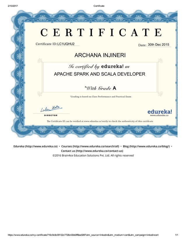 Edureka Certificate | PDF