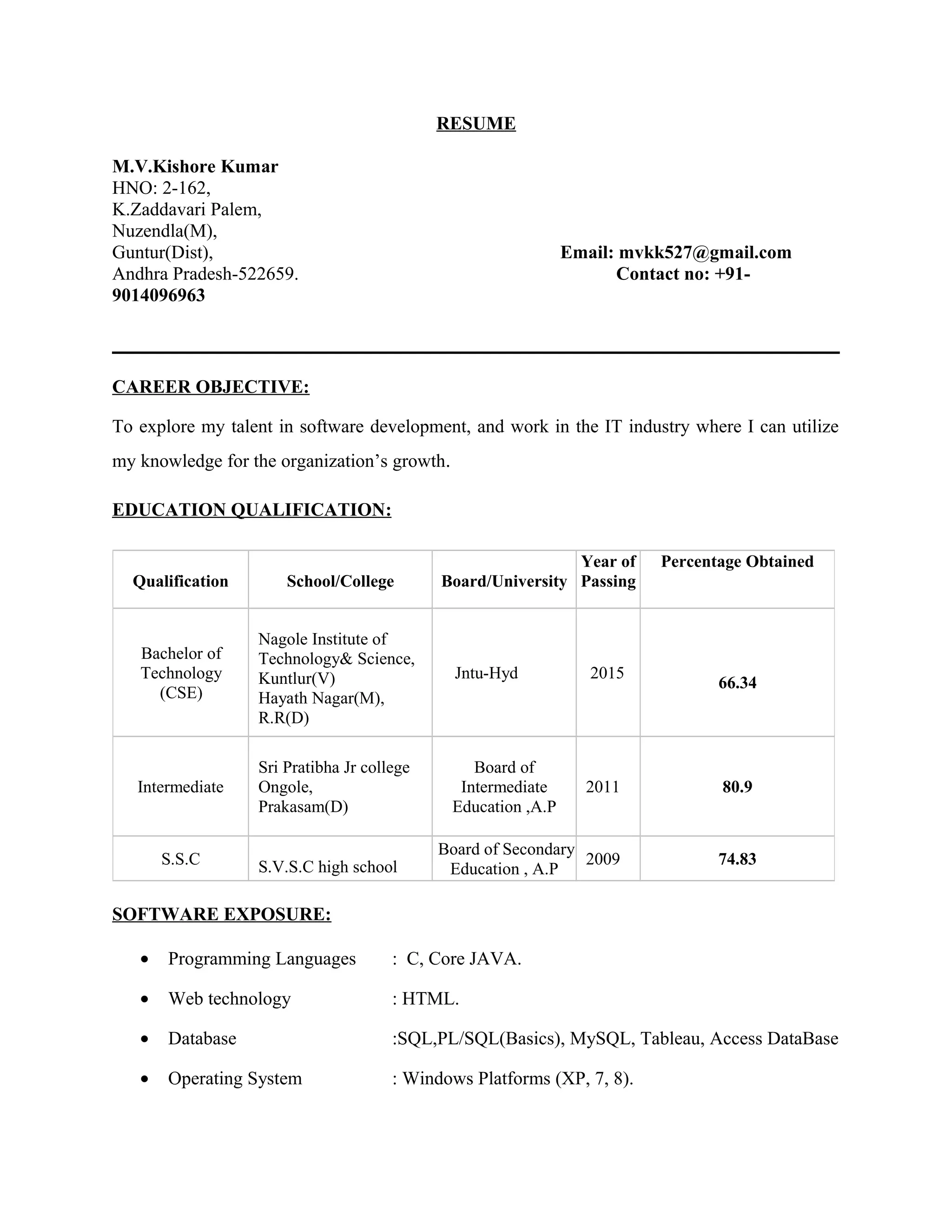 Fresher Resume | PDF