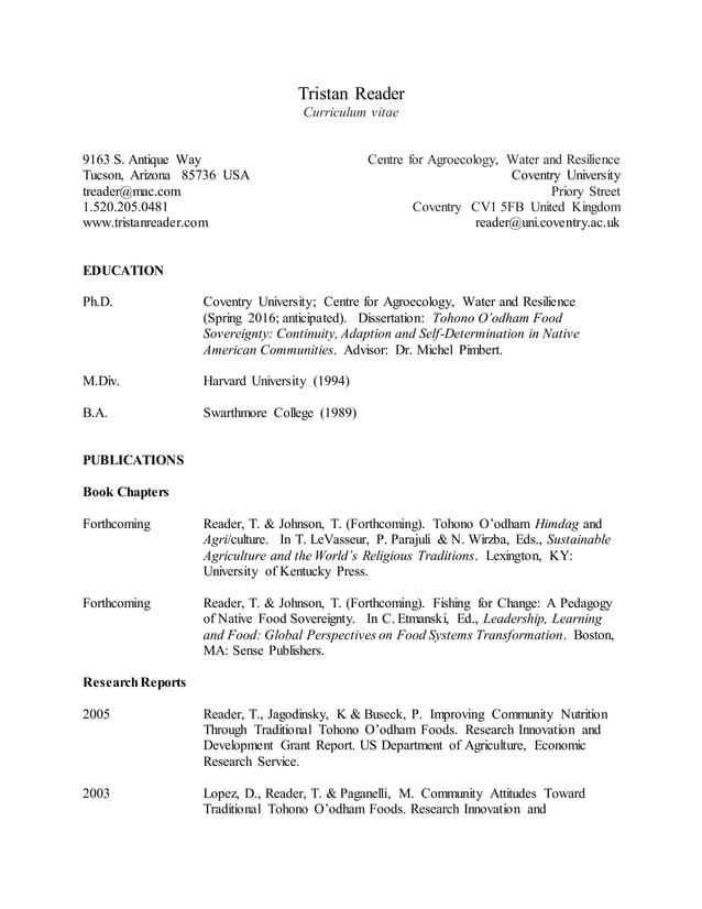 Tristan Reader CV | PDF