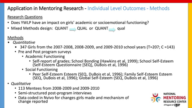 Mixed Methods as a Tool in Mentoring Research | PPT