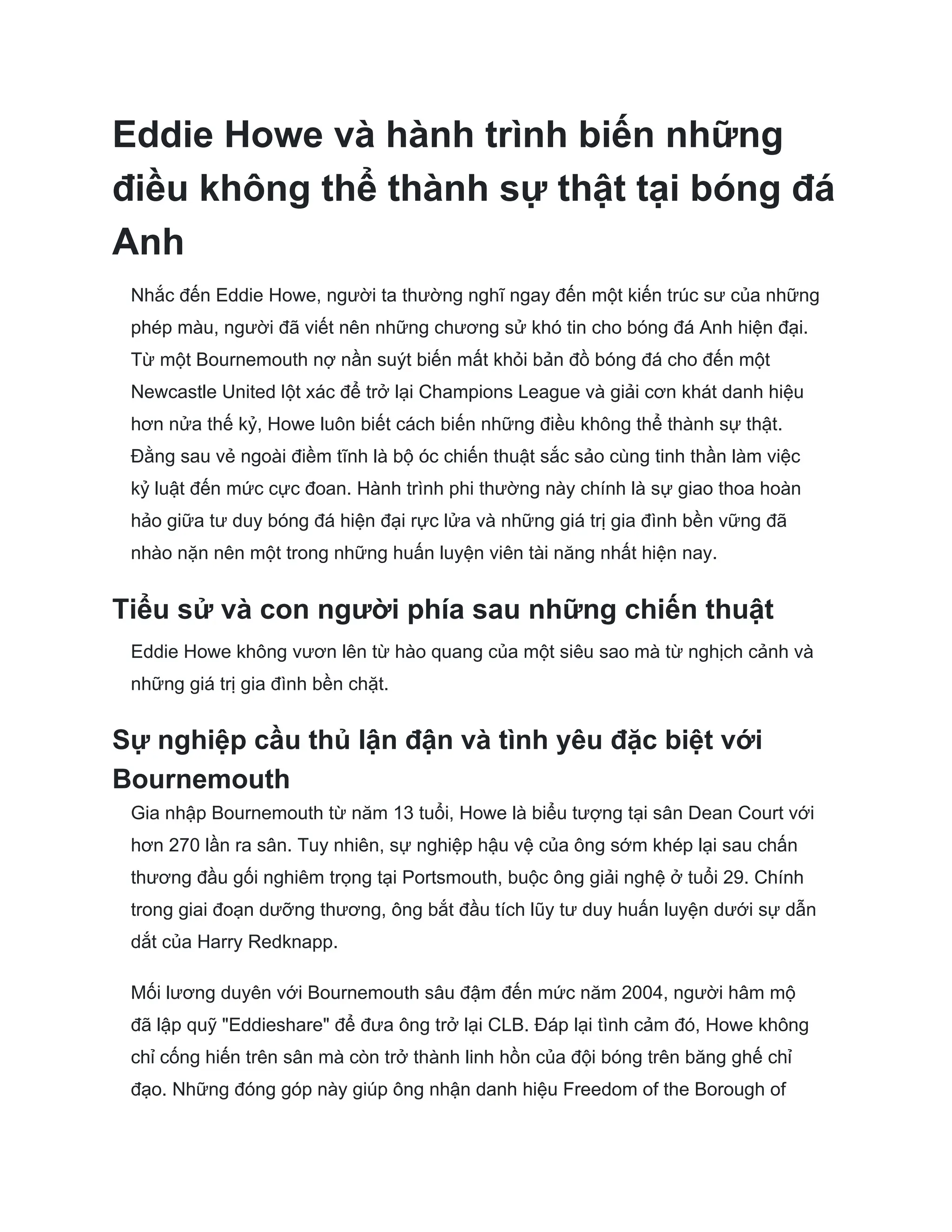 Eddie Howe và hành trình biến những điều không thể thành sự thật tại ...