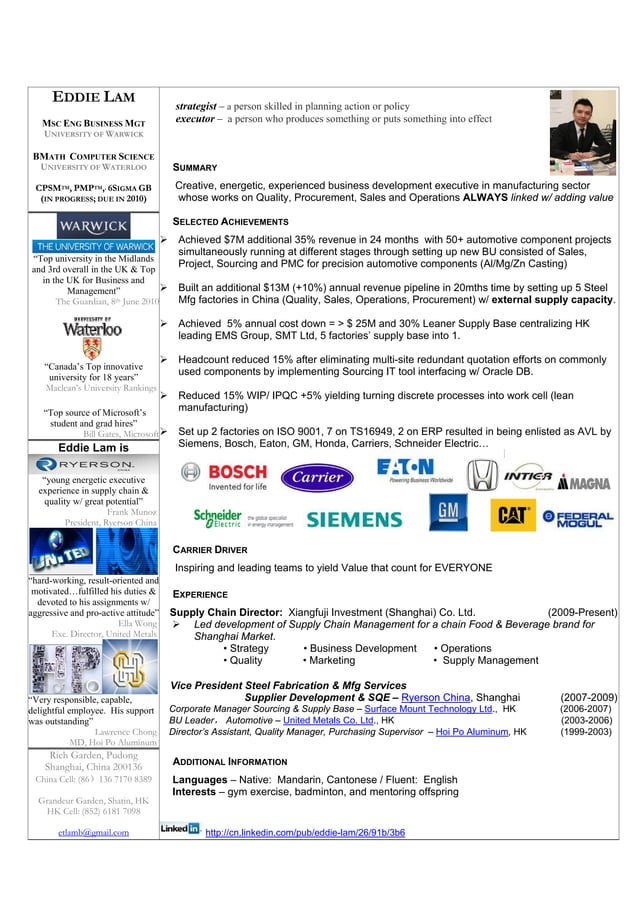 Eddie Lam Resume 101129 | PDF | Business | Business and Finance