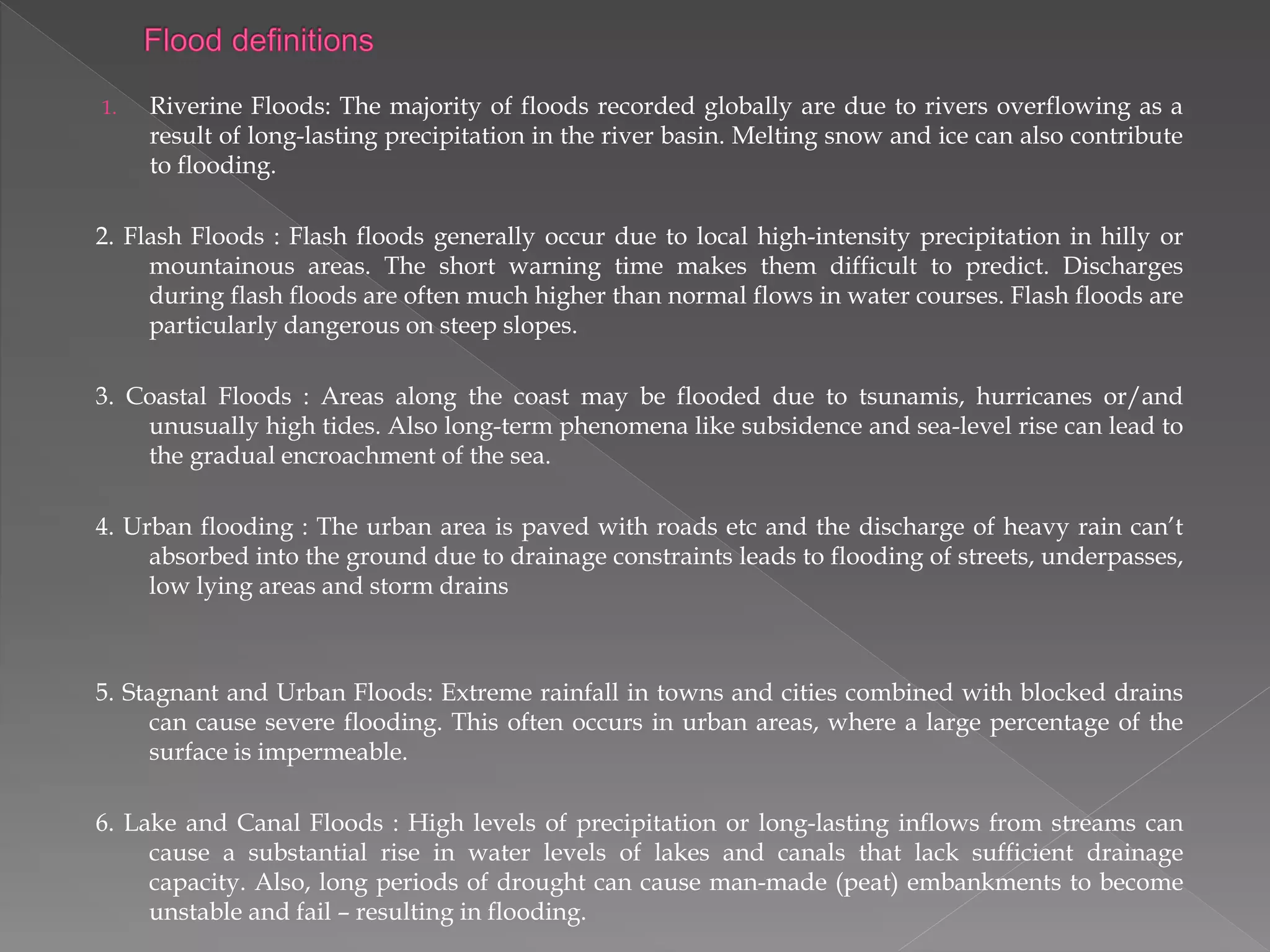 types of flood & flood mitigation/management techniques - damages | PPTX | Geography | Science