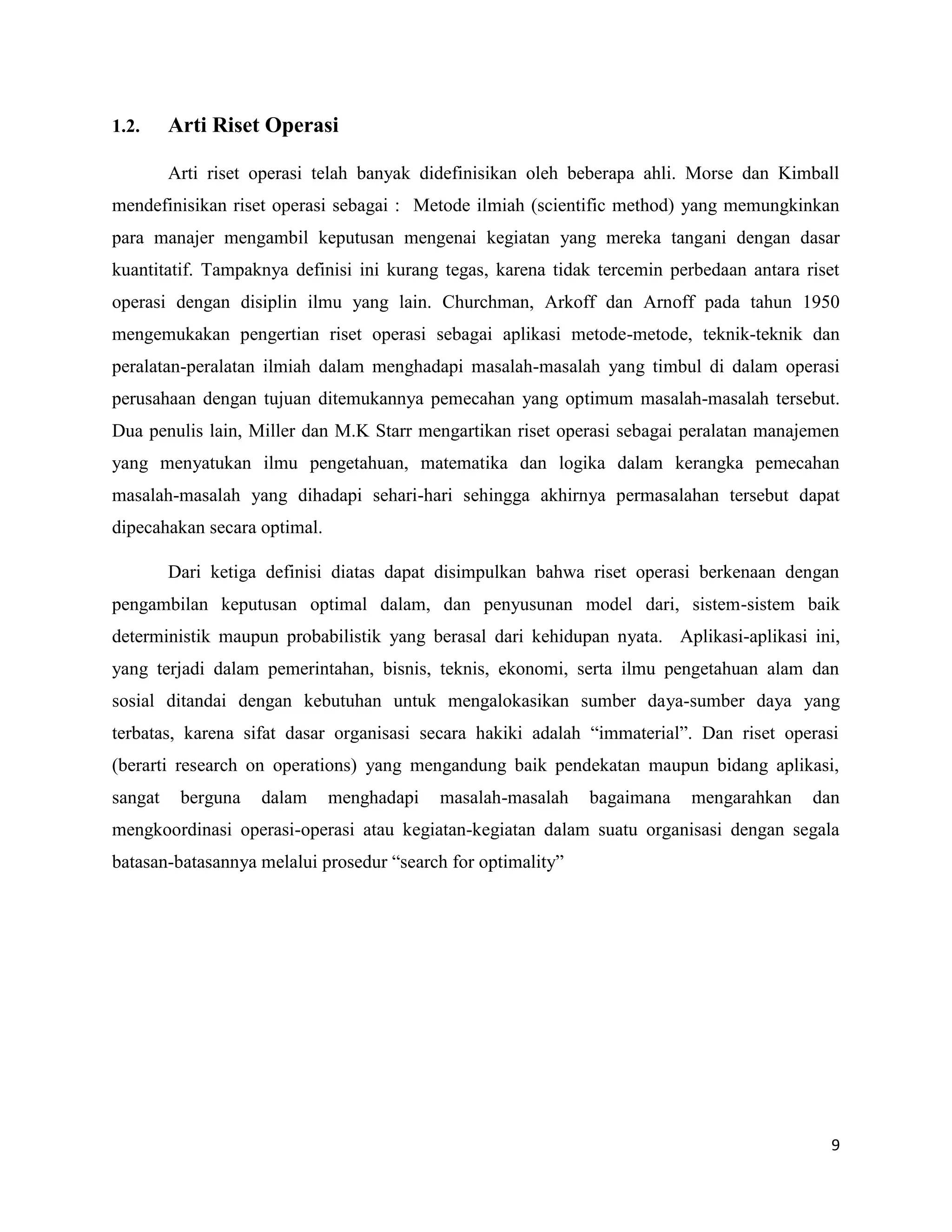 RANGKUMAN DASAR – DASAR OPERATIONS RESEARCH EDISI 2 SEBAGAI TUGAS MATA KULIAH RISET OPERASI | PDF