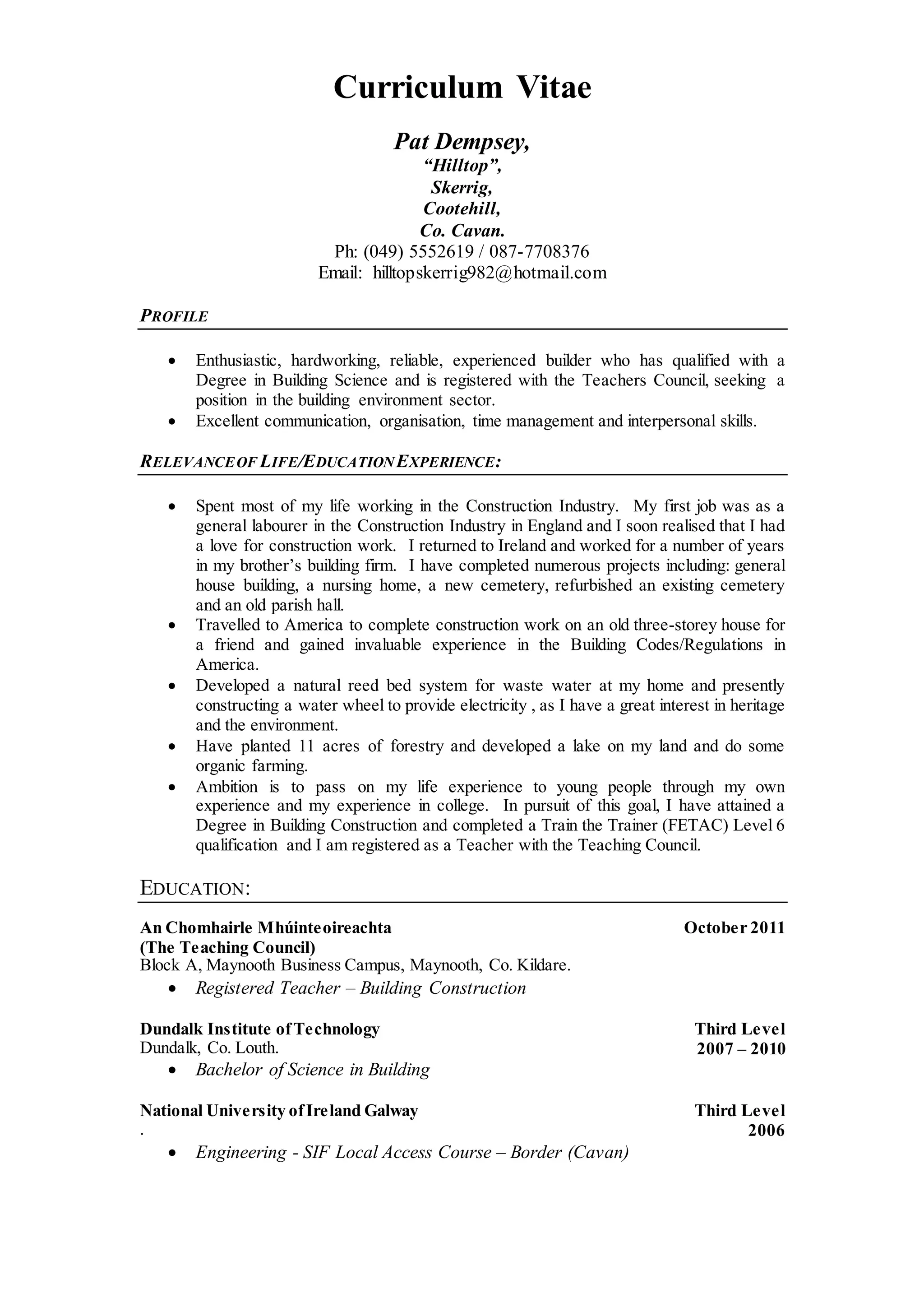 Pat Dempsey CV 2014 | DOCX