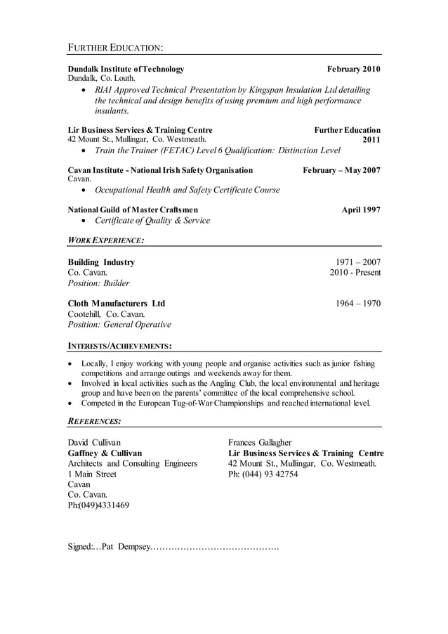 Pat Dempsey CV 2014 | DOCX