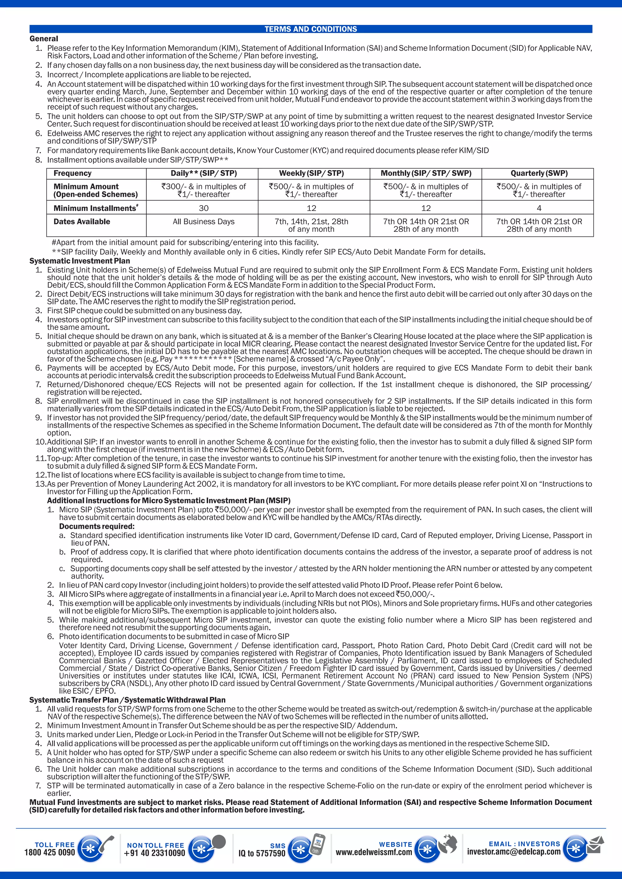 Edelweiss mutual fund common application form with kim | PDF