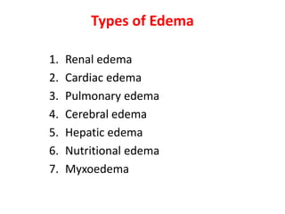 EDEMA, oedema, mechanism of edema, types | PPTX | Chemistry | Science