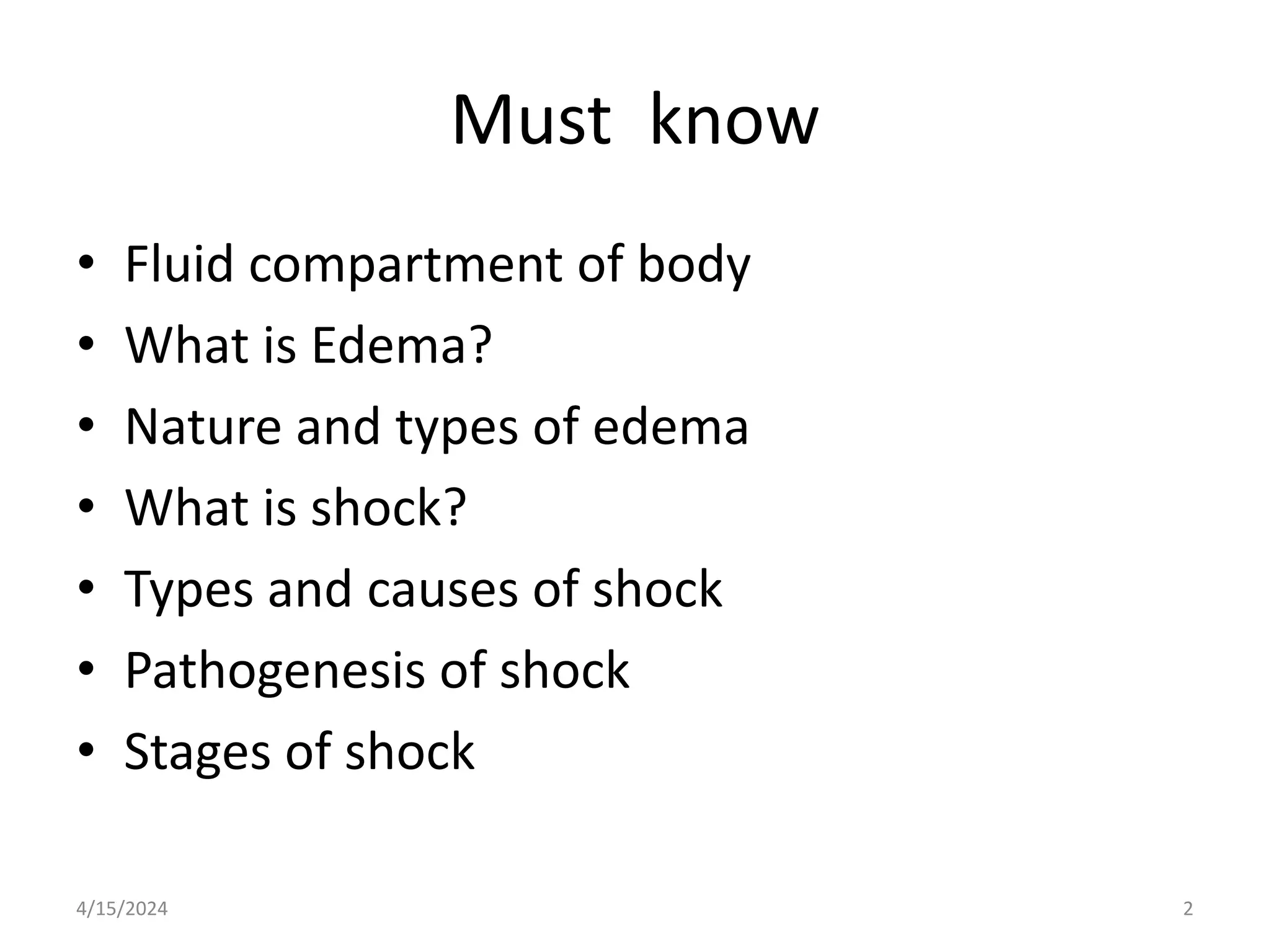 edema and shock Definition, pathogenesis and morphology | PPTX