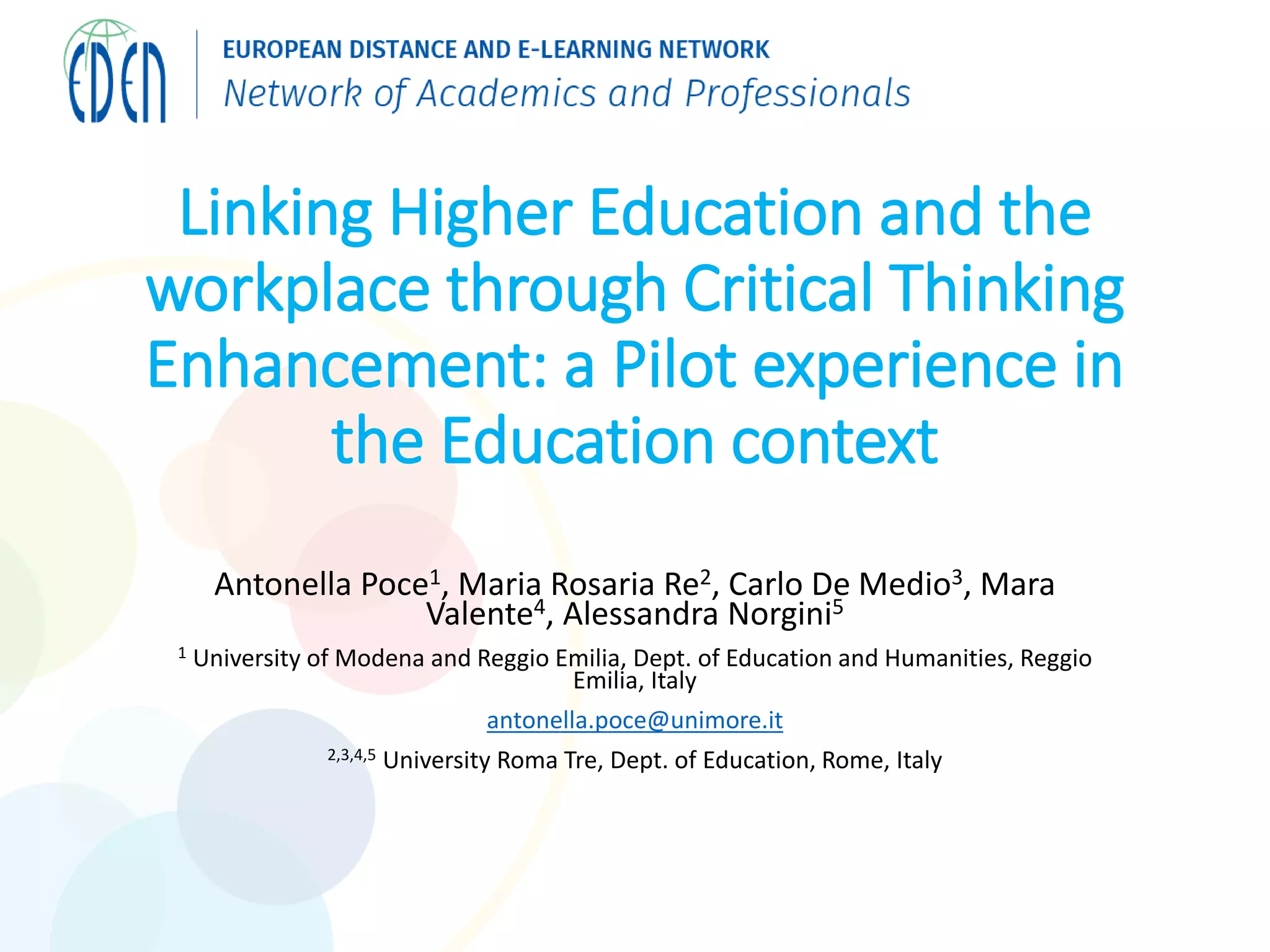 Linking Higher Education and the workplace through Critical Thinking ...