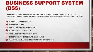 Support system to start a business. Subject : Entrepreneurship ...