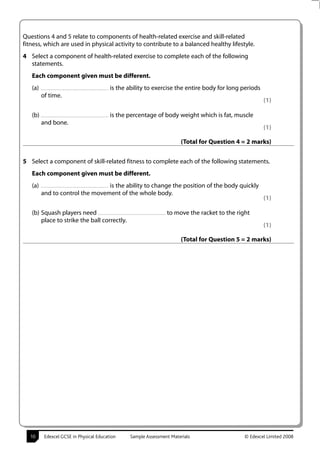 Edexcel GCSE PE More Sample Assessment Material | PDF