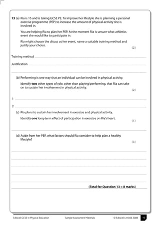 Edexcel GCSE PE More Sample Assessment Material | PDF