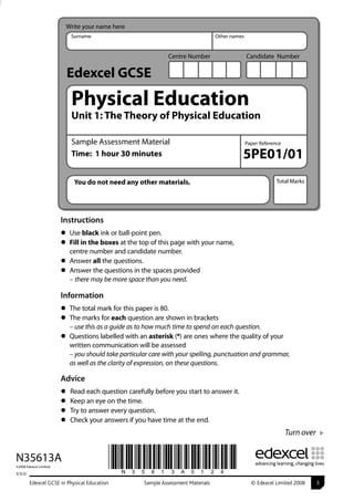 Edexcel GCSE PE More Sample Assessment Material | PDF