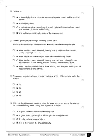 Edexcel GCSE PE More Sample Assessment Material | PDF