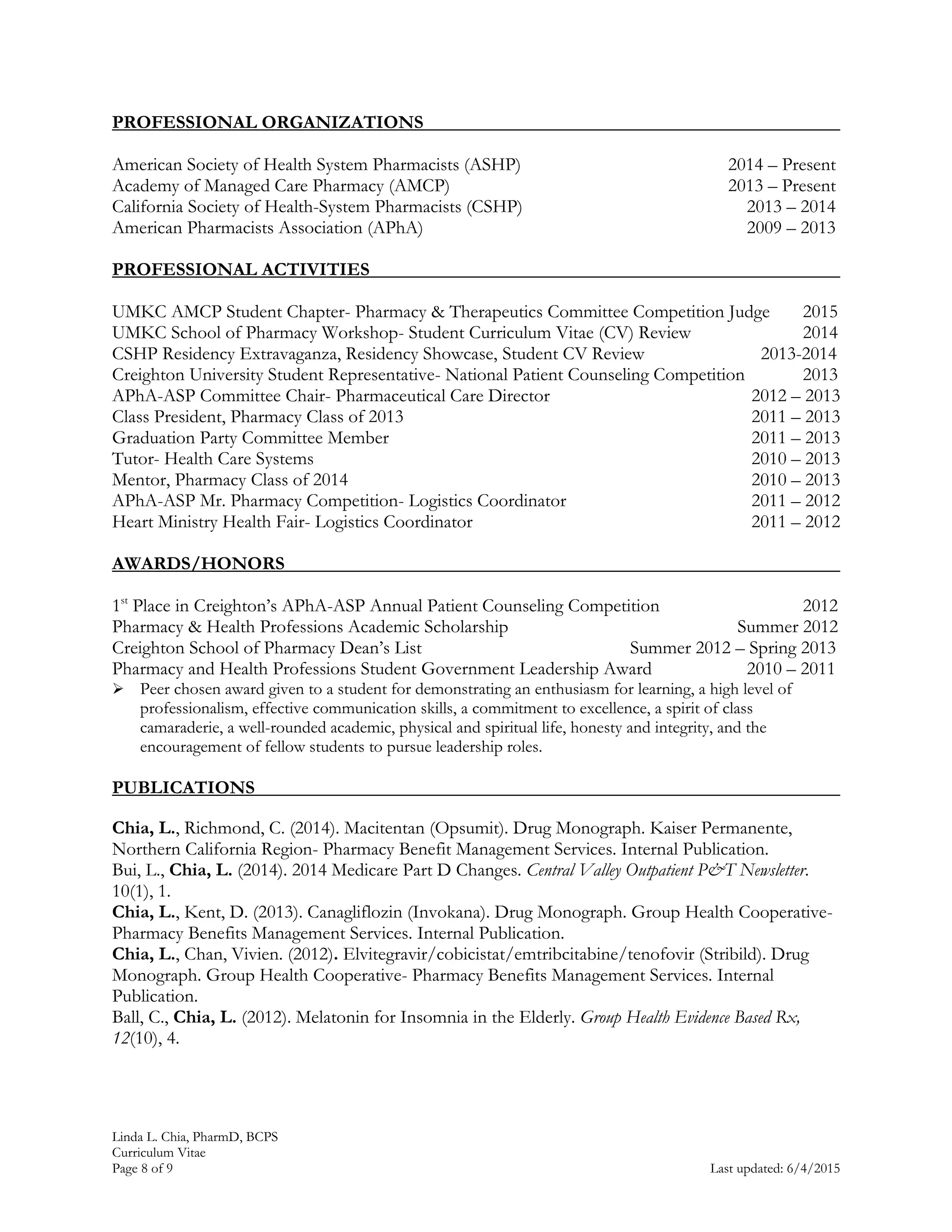 Linda Chia- Curriculum Vitae | PDF