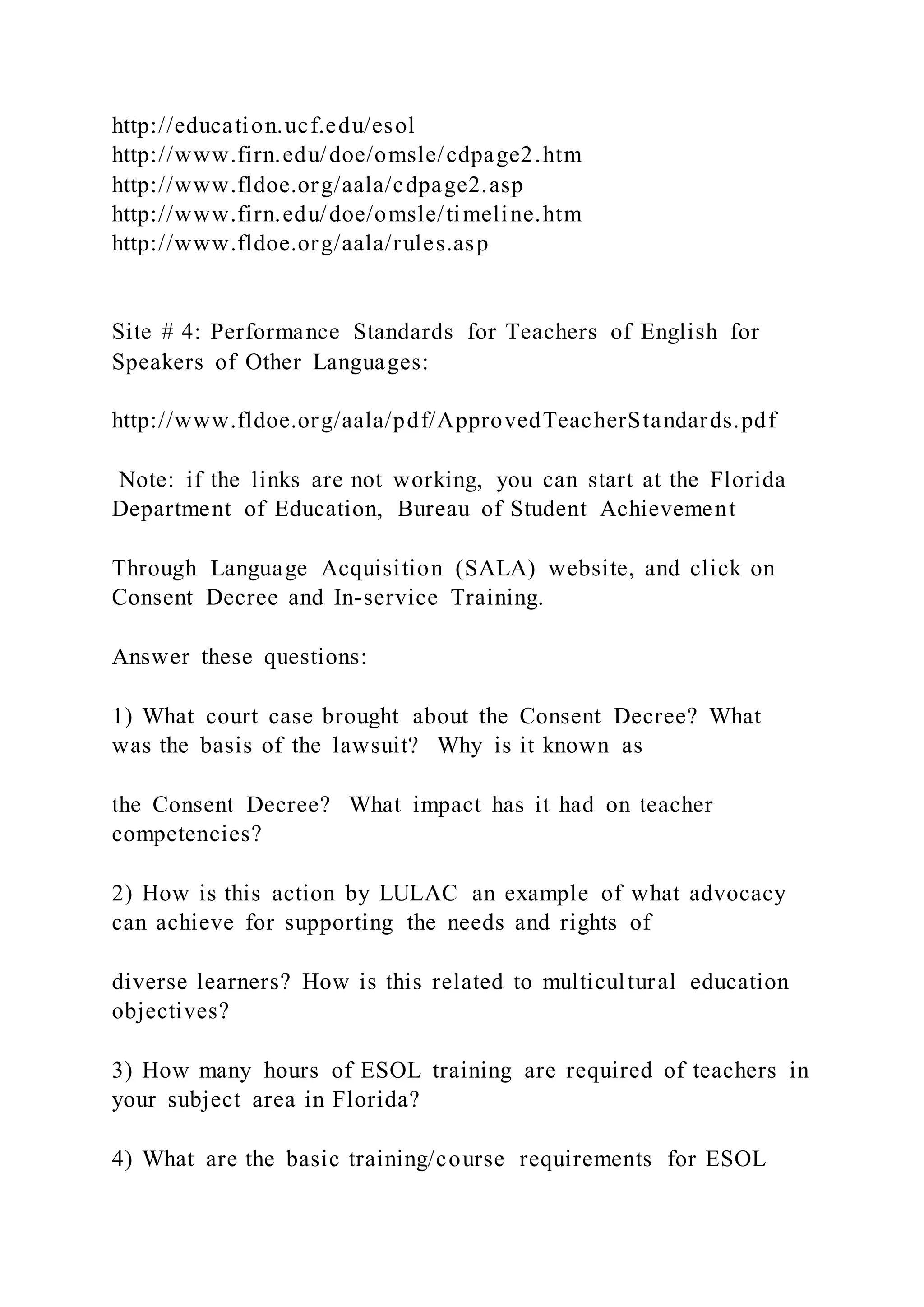 EDF2085 ESOL MODULE ESOL PERFORMANCE STANDARDS Activit | DOCX