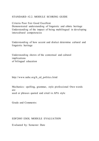 EDF2085 ESOL MODULE ESOL PERFORMANCE STANDARDS Activit | DOCX