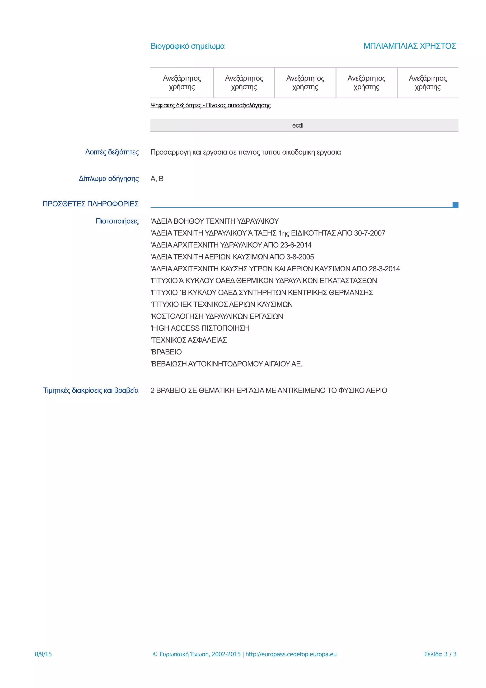 Europass-CV-20150908-Μπλιαμπλιας-EL | PDF