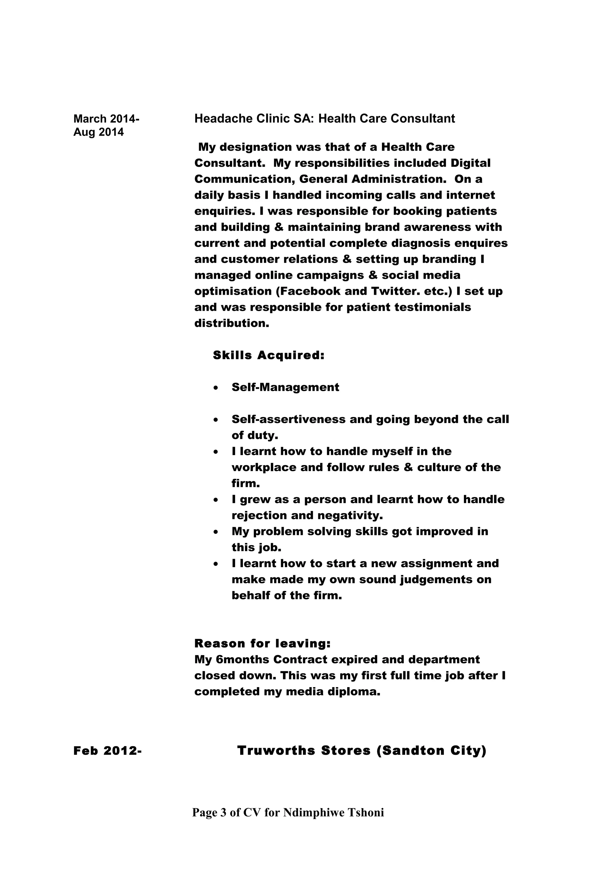 Ndimphiwe_Tshoni Curriculum_Vitae_ | PDF