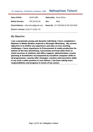 Ndimphiwe_Tshoni Curriculum_Vitae_ | PDF