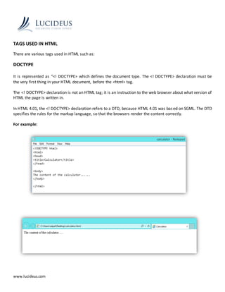 html tags | DOCX | Web Design and HTML | Internet