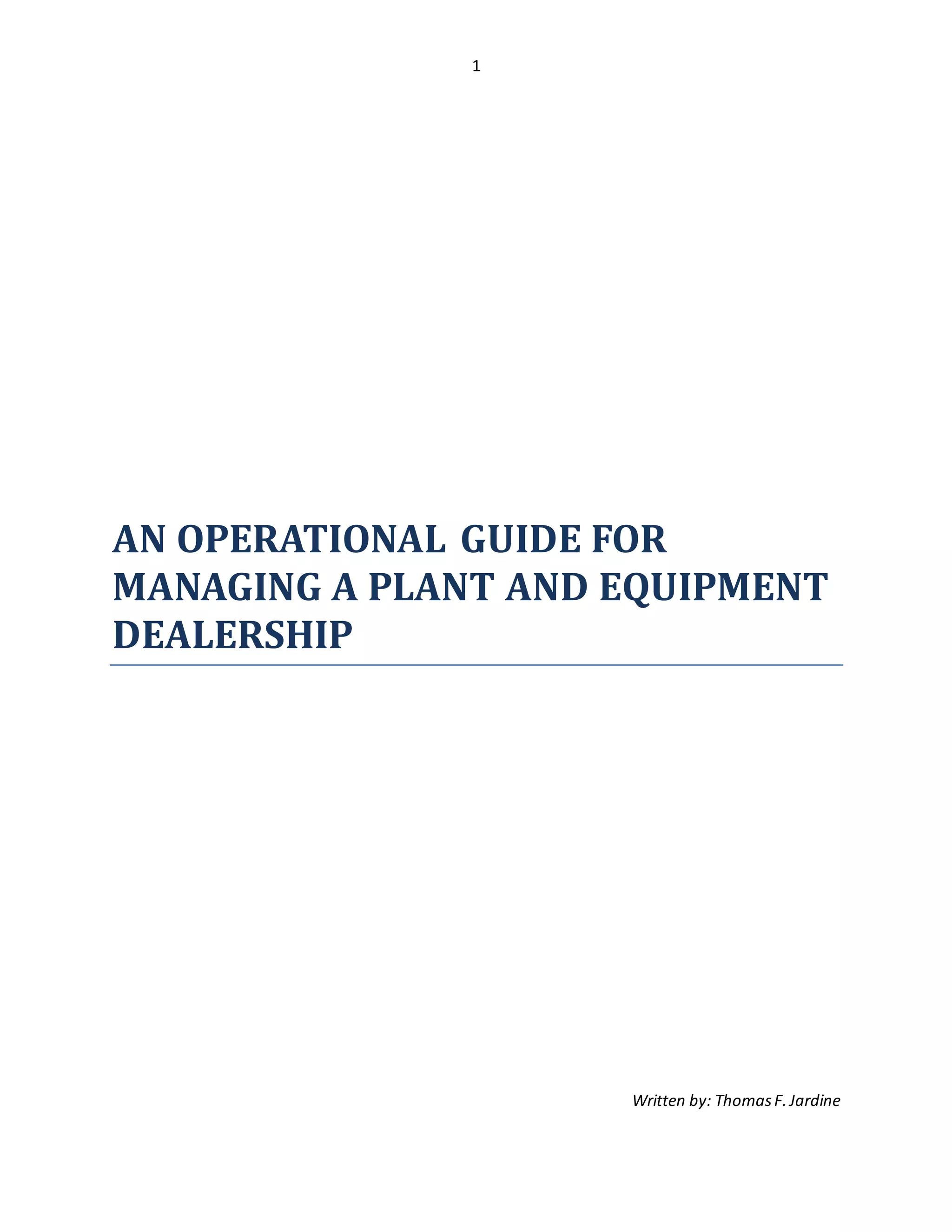 Operational Guide for Managing a Plant and Equipment Dealership | PDF