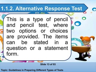 Guidelines in Preparing Different Types of Tests | PPTX