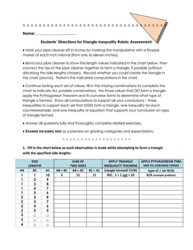 Triangle Inequality Theorem: Activities and Assessment Methods | PDF ...