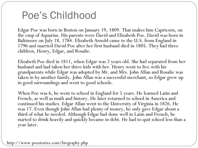 Edgar Allan Poe Biography | PPT | Celebrity Families | Pop Culture